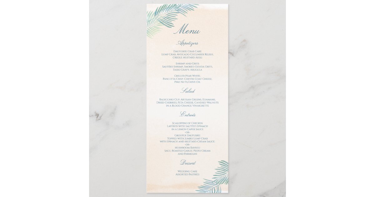 Sand and Palms Beach Wedding Menu | Zazzle