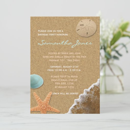 Sand and Shells Beach Birthday Party Invite | Zazzle