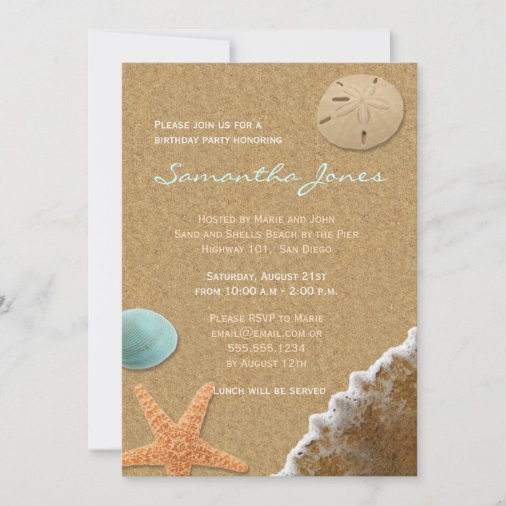 Sand and Shells Beach Birthday Party Invite | Zazzle