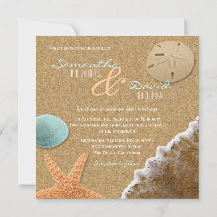 Sand and Shells Beach Square Wedding Invitation | Zazzle