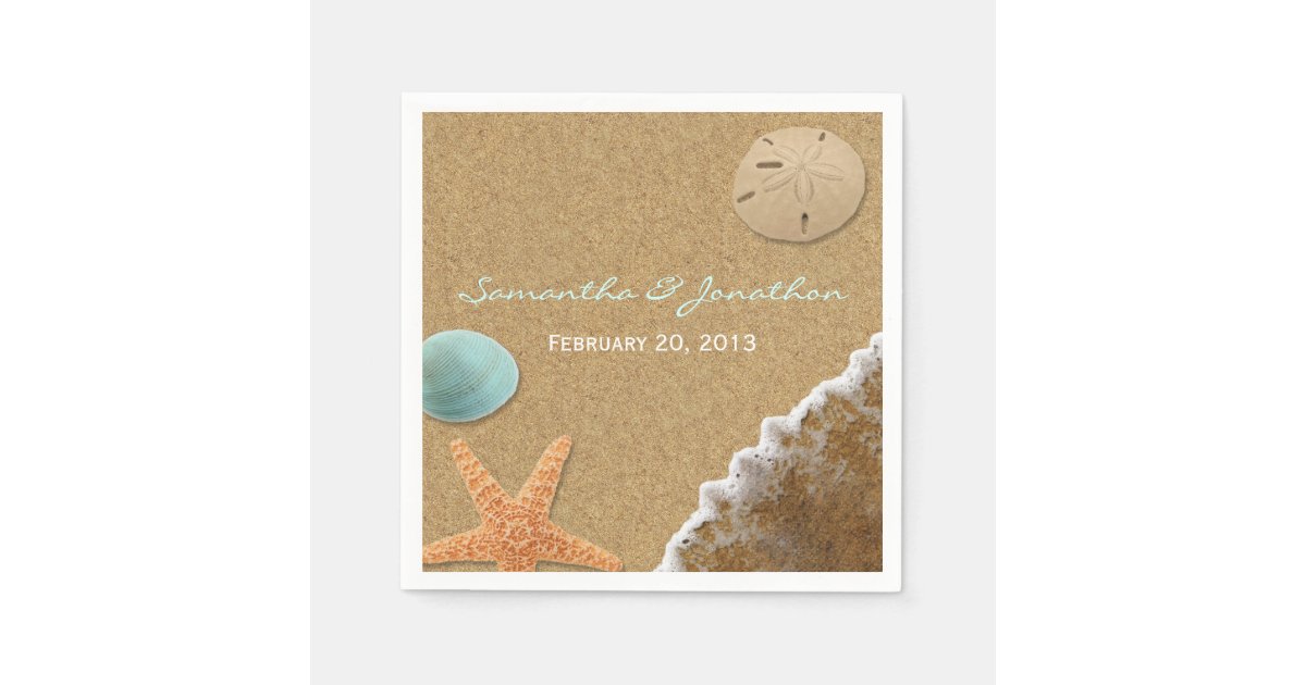 Sand and Shells Beach Theme Wedding Paper Napkins | Zazzle