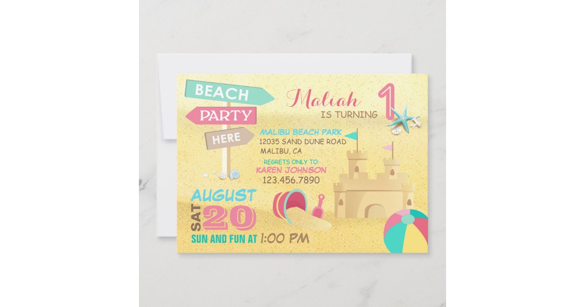 Sand Castle Beach Party Birthday Invitations | Zazzle