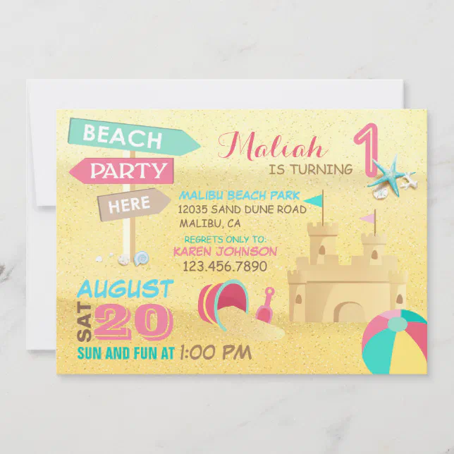 Sand Castle Beach Party Birthday Invitations | Zazzle