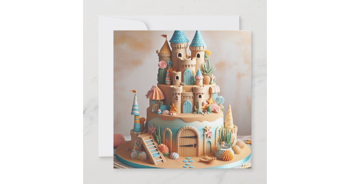 SAND CASTLE THEME CAKE KIDS BIRTHDAY INVITATION | Zazzle