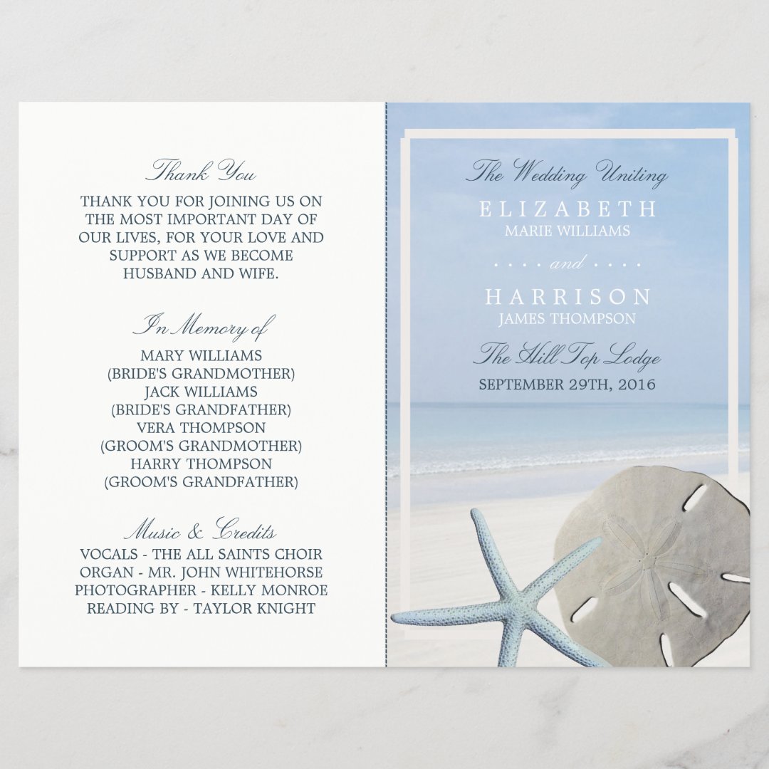 Sand Dollar and Starfish Beach Wedding Program | Zazzle