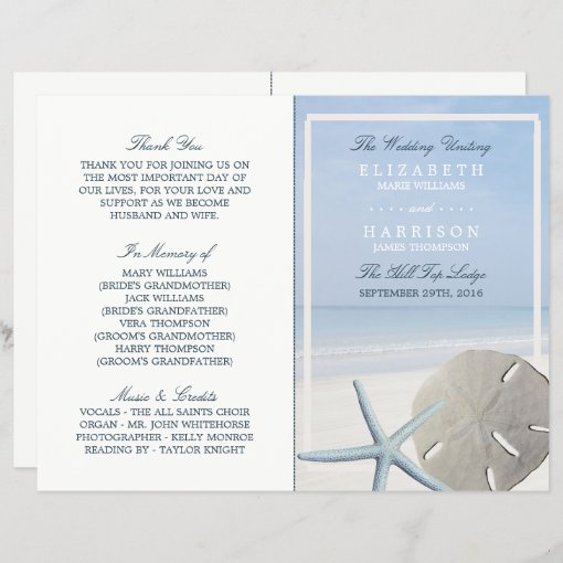Sand Dollar and Starfish Beach Wedding Program | Zazzle