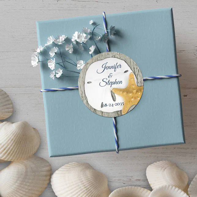 Sand Dollar Beach Driftwood Rustic Wedding Classic Classic Round ...