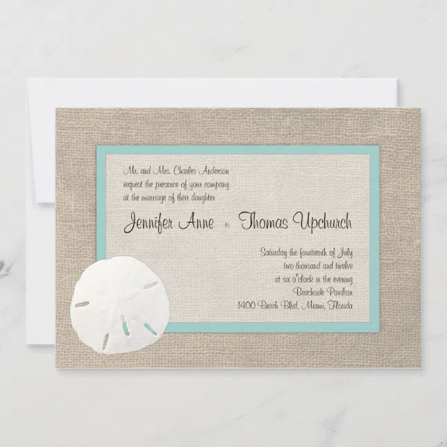 Sand Dollar & Burlap Beach Wedding Invitation | Zazzle