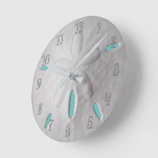 Sand dollar ocean beach white turquoise round clock | Zazzle