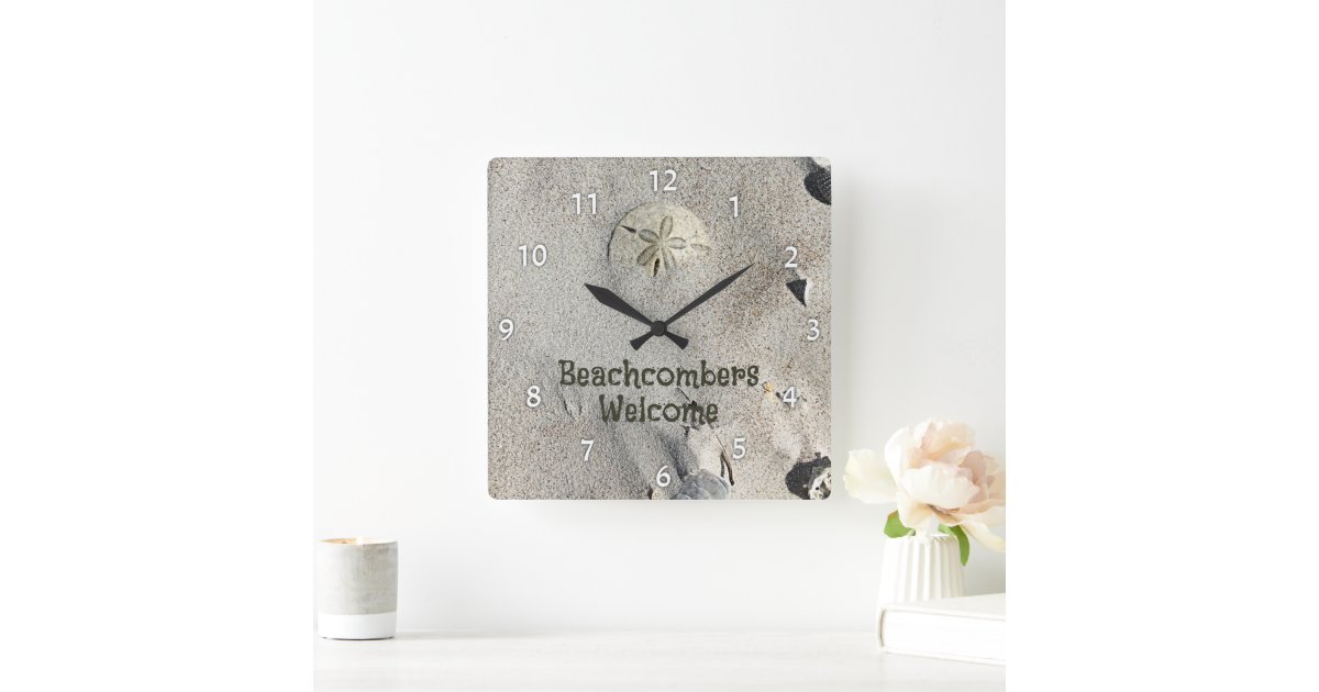 Sand Dollar on Beach Personalized Square Wall Clock | Zazzle