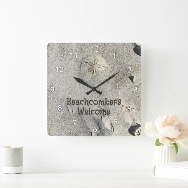 Sand Dollar on Beach Personalized Square Wall Clock | Zazzle