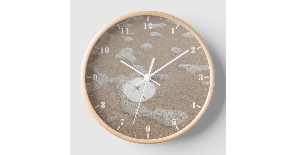 Sand dollar on tropical beach clock | Zazzle