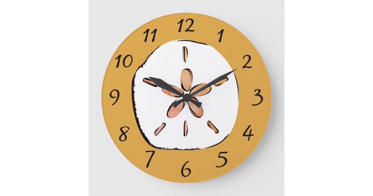Sand Dollar Sketch Large Clock | Zazzle