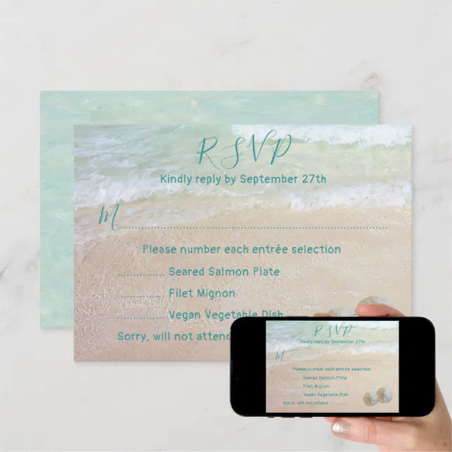 Sand Dollars Menu Reply Beach Background Image Invitation | Zazzle