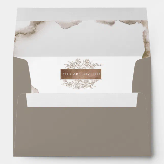 Sand, Elegant Monogram, Earthy Watercolor Wedding Envelope | Zazzle