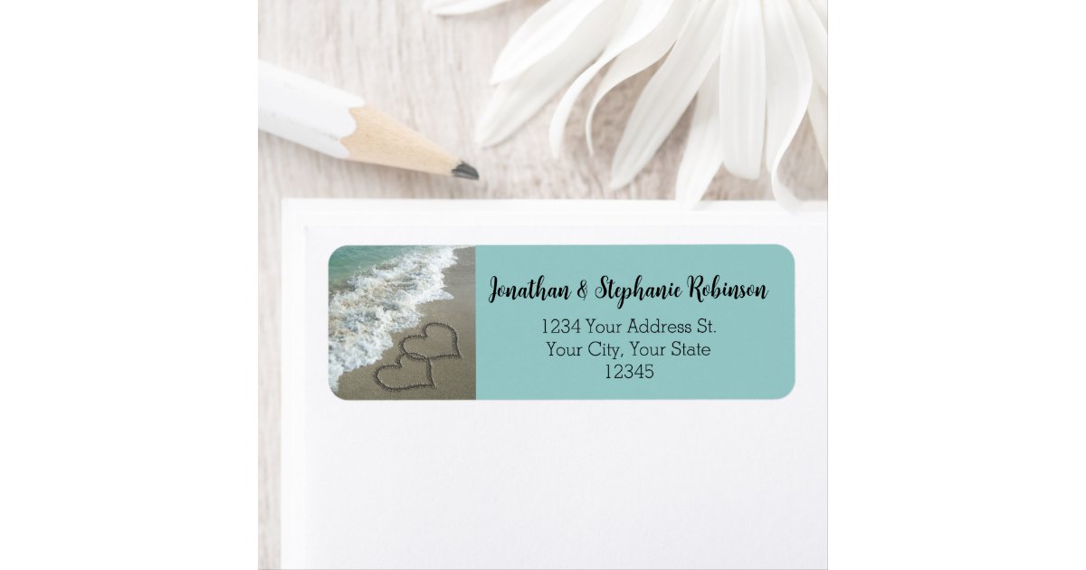 Sand Hearts Beach Return Address Label | Zazzle