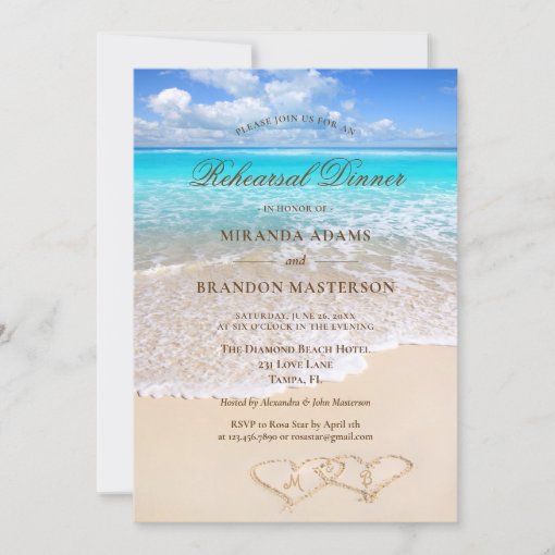 Sand Hearts Tropical Ocean Beach Rehearsal Dinner Invitation | Zazzle
