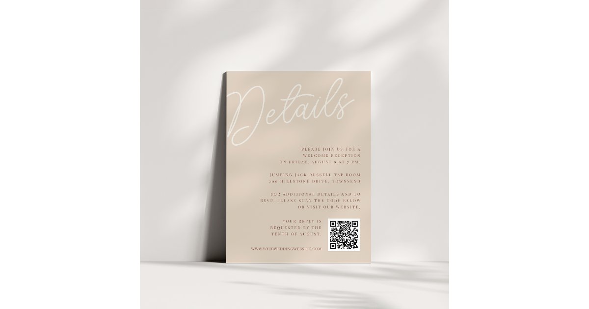 Sand | Script Watermark All-in-One Details Enclosure Card | Zazzle