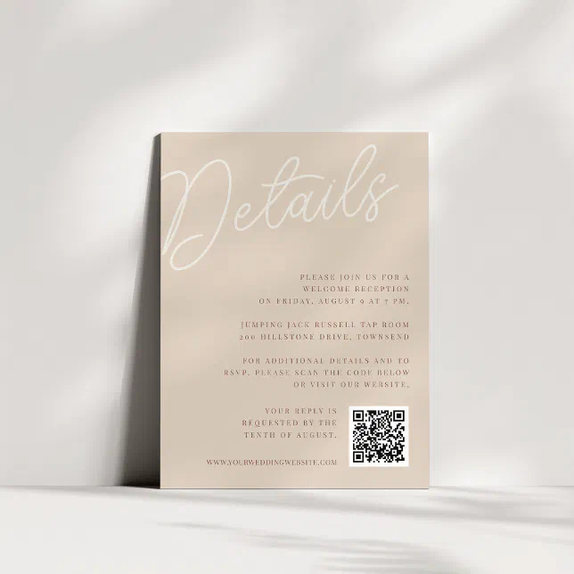 Sand | Script Watermark All-in-One Details Enclosure Card | Zazzle