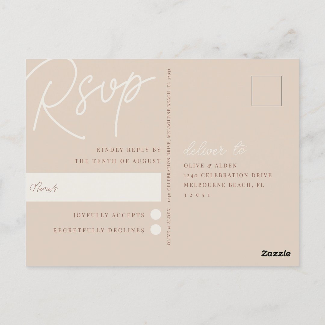 Sand | Script Watermark Meal Choice RSVP Postcard | Zazzle