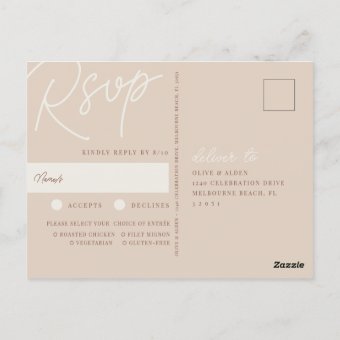 Sand | Script Watermark Meal Choice RSVP Postcard | Zazzle