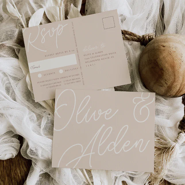 Sand | Script Watermark Meal Choice RSVP Postcard | Zazzle