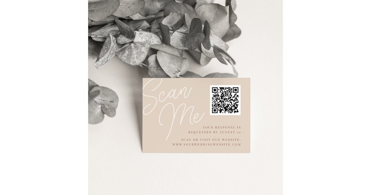 Sand | Script Watermark QR Code RSVP Enclosure Card | Zazzle