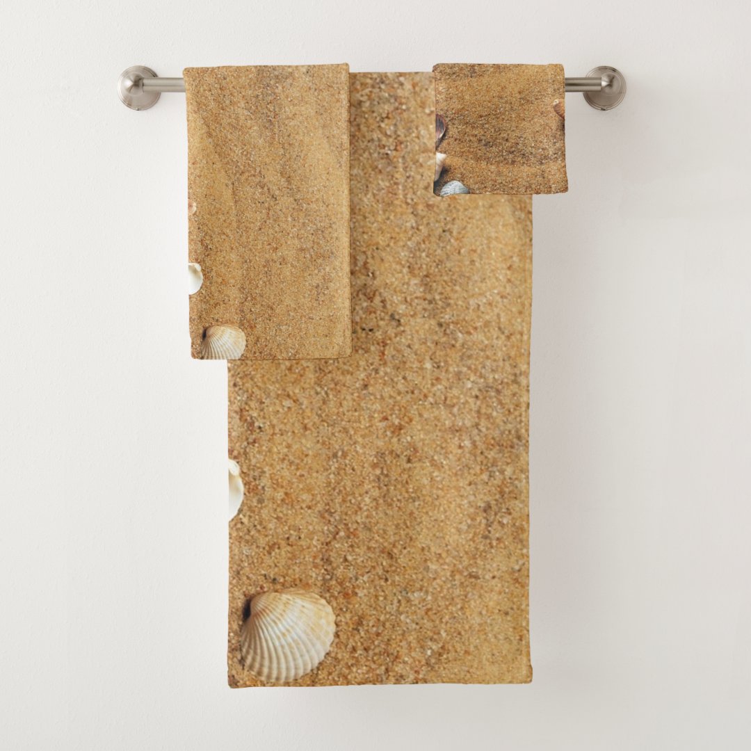 Sand Seashells Bathroom Decorative Bath Towel Set | Zazzle