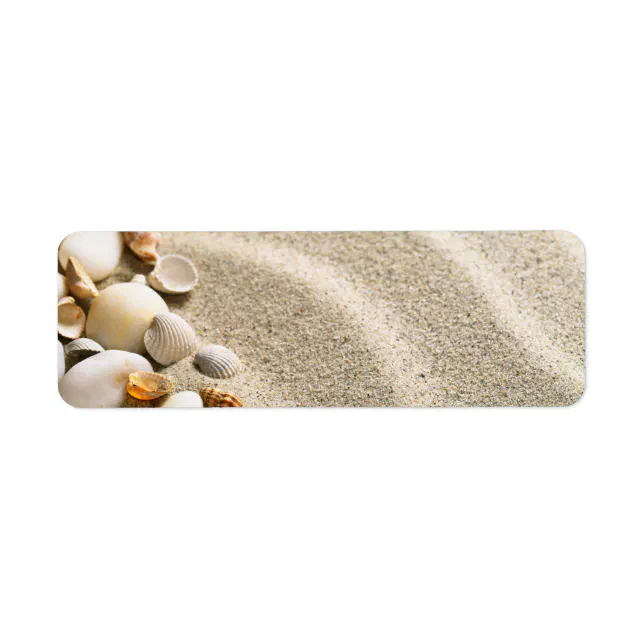 Sand With Shells And Stones. Beach Composition Label | Zazzle