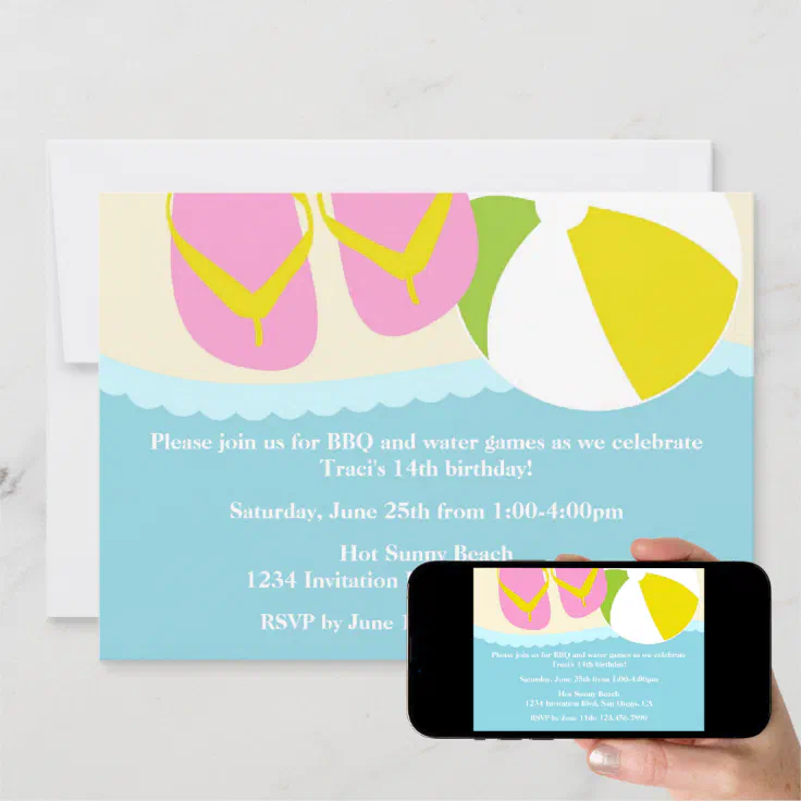 Sandals and Beach Ball Beach Party Invitation | Zazzle