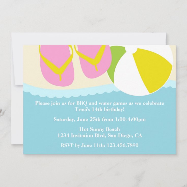 Sandals and Beach Ball Beach Party Invitation | Zazzle