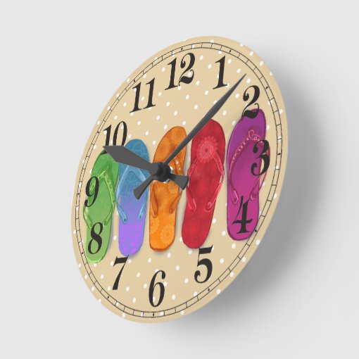 Sandals flip-flops beach party - sand dots round clock | Zazzle