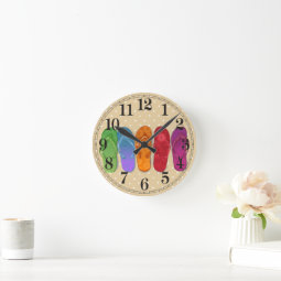 Sandals flip-flops beach party - sand dots round clock | Zazzle