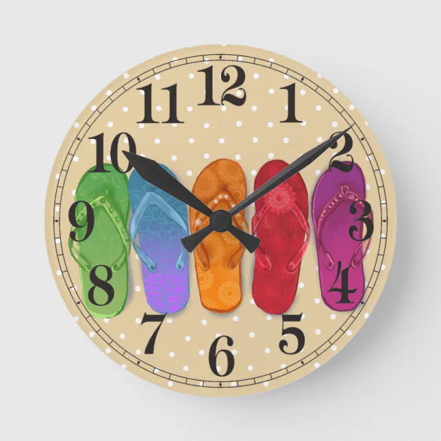 Sandals flip-flops beach party - sand dots round clock | Zazzle