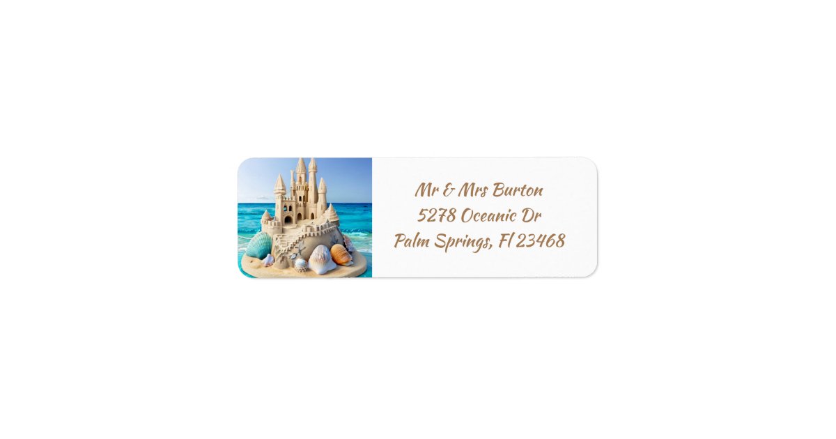 Sandcastle and Seashells on the Beach Label | Zazzle