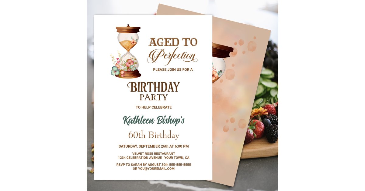 Sands of Time Floral Hourglass Birthday Party Invitation | Zazzle