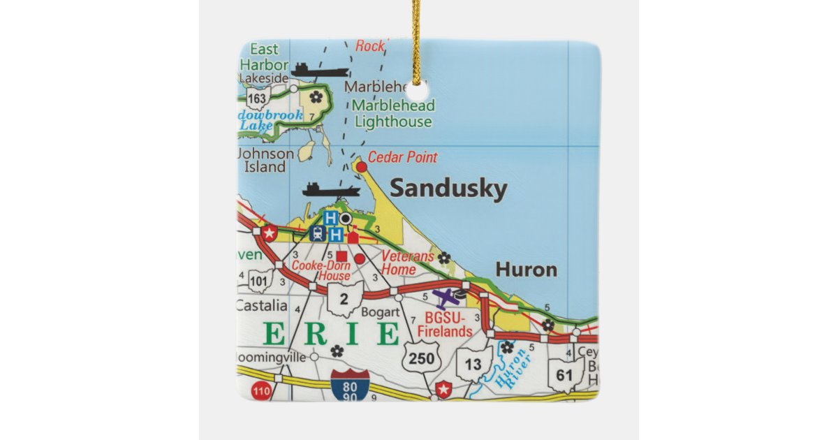 Sandusky Road Map Ceramic Ornament | Zazzle