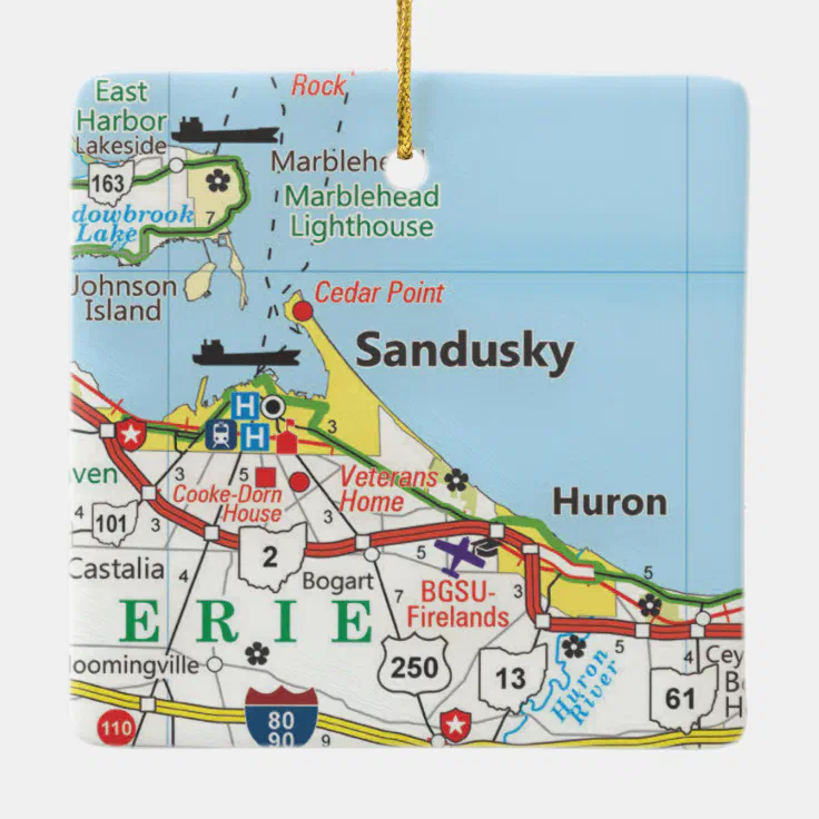 Sandusky Road Map Ceramic Ornament | Zazzle