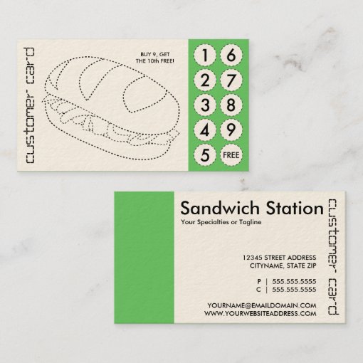 sandwich cut out punch cards | Zazzle