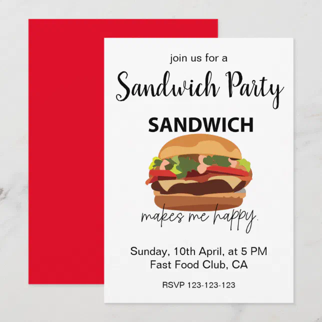 Sandwich Makes Me Happy Party Invitation | Zazzle
