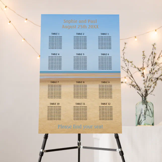 Sandy Beach 12 Table Seating Chart Foam Board | Zazzle