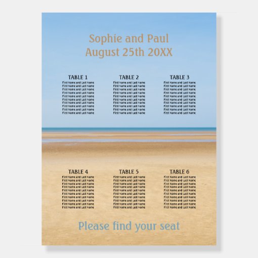 Sandy Beach 6 Table Seating Chart Foam Board | Zazzle
