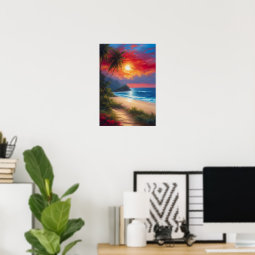 Sandy Beach and Azure Sea Poster | Zazzle