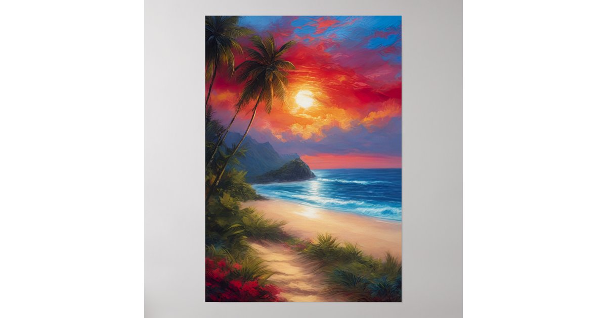 Sandy Beach and Azure Sea Poster | Zazzle