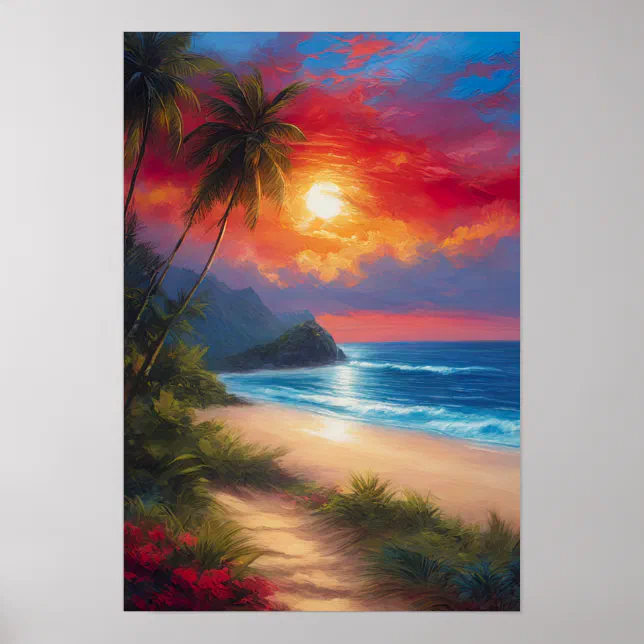 Sandy Beach and Azure Sea Poster | Zazzle
