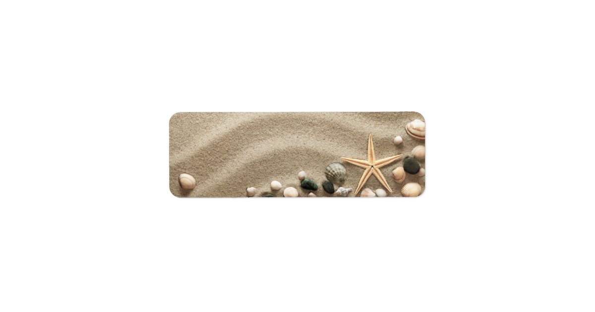 Sandy Beach Background With Shells And Starfish Label | Zazzle