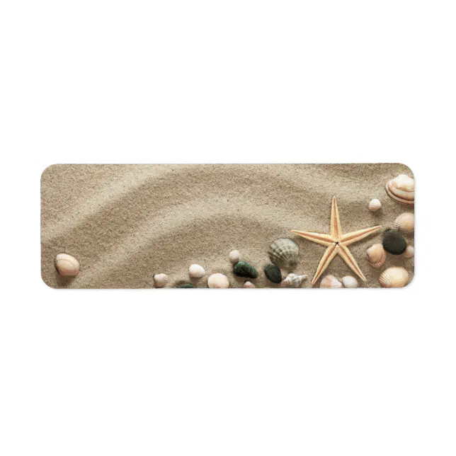 Sandy Beach Background With Shells And Starfish Label | Zazzle