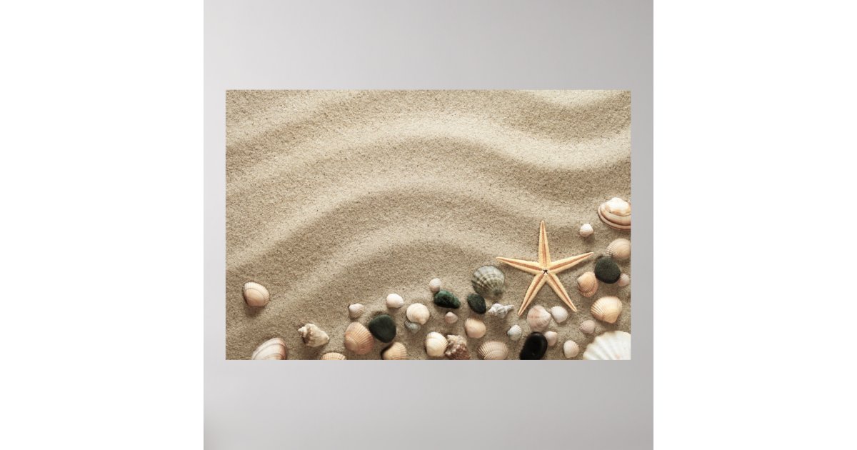 Sandy Beach Background With Shells And Starfish Poster | Zazzle