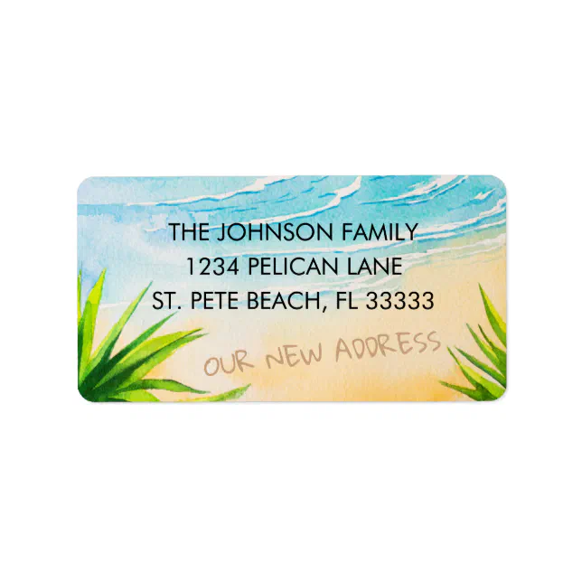 Sandy Beach Ocean Waves New Address Label | Zazzle