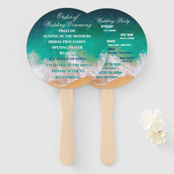 Sandy Beach Ocean Waves Wedding Hand Fan | Zazzle
